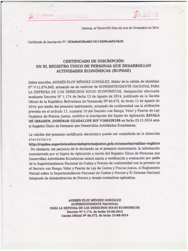 Certificado Rupdae | PDF