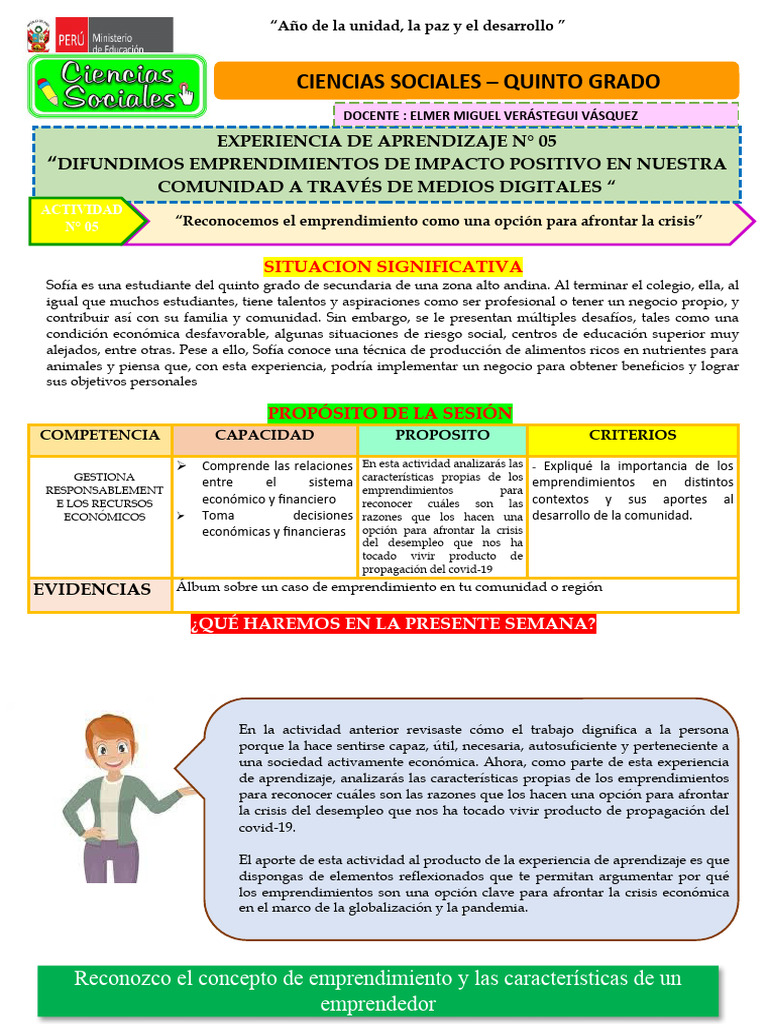 Experiencia de Aprendizaje #05 - Actividad #05 - 5to Grado - Ciencias Sociales | PDF ...