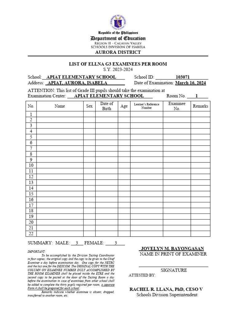 Nat Form 1 Grade 3 | PDF