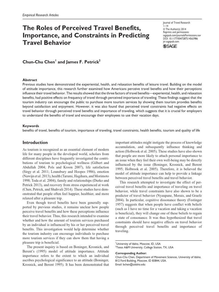 Impact of Travel Benefits on Behavior | PDF | Attitude (Psychology ...