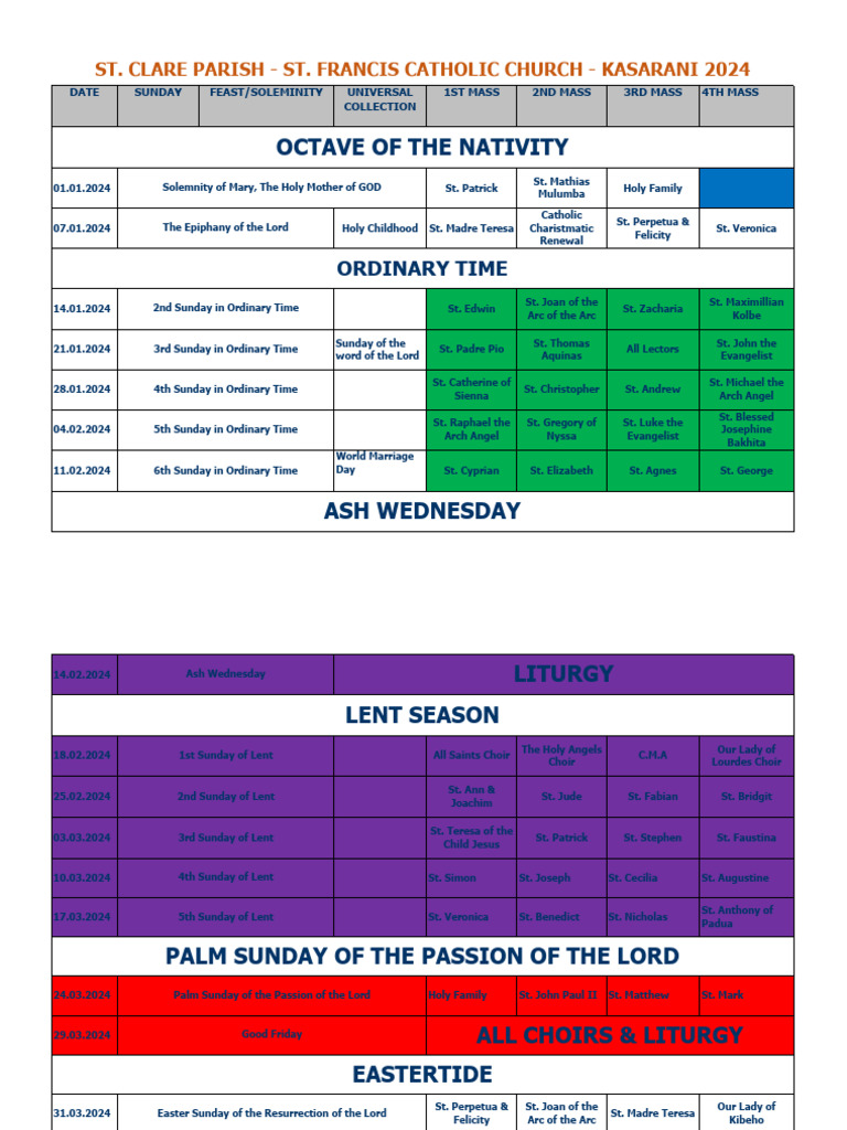 Liturgical Calendar 2024 | PDF | Mary, Mother Of Jesus | Nativity Of Jesus