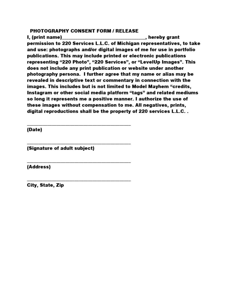 Photography Consent Form | PDF | Photograph | Image