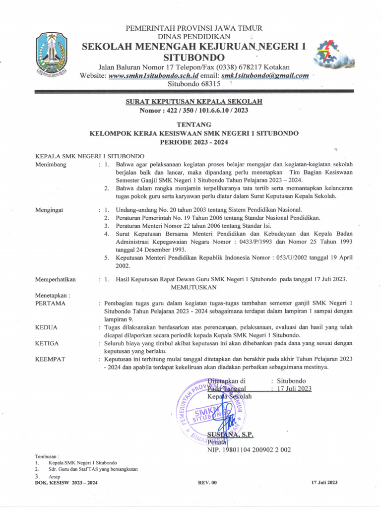 SK POKJA KESISWAAN 2023 - 2024 Rev 01 | PDF