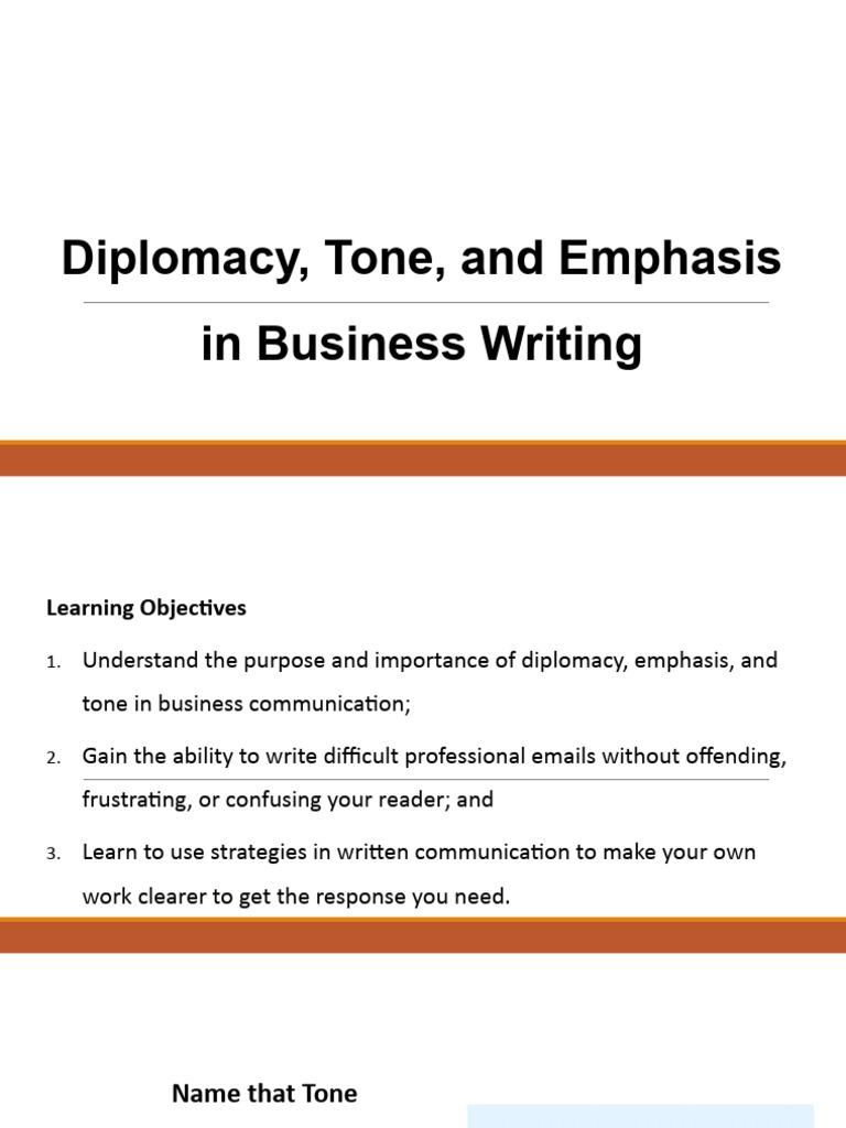 Diplomacy Tone and Emphasis in Business Writing | PDF | Communication ...