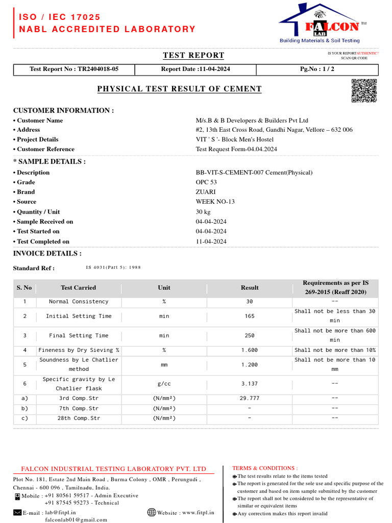 TJ2404018-05 Cement (Physical) Report | PDF