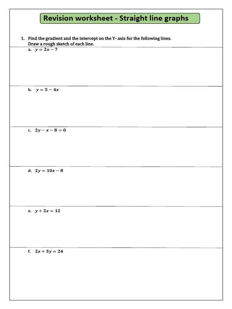 Straight Line Graphs Revision Worksheet | PDF | Cartesian Coordinate ...