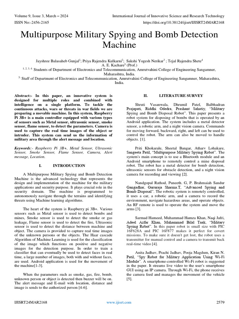 Multipurpose Military Spying and Bomb Detection Machine | PDF | Sensor ...
