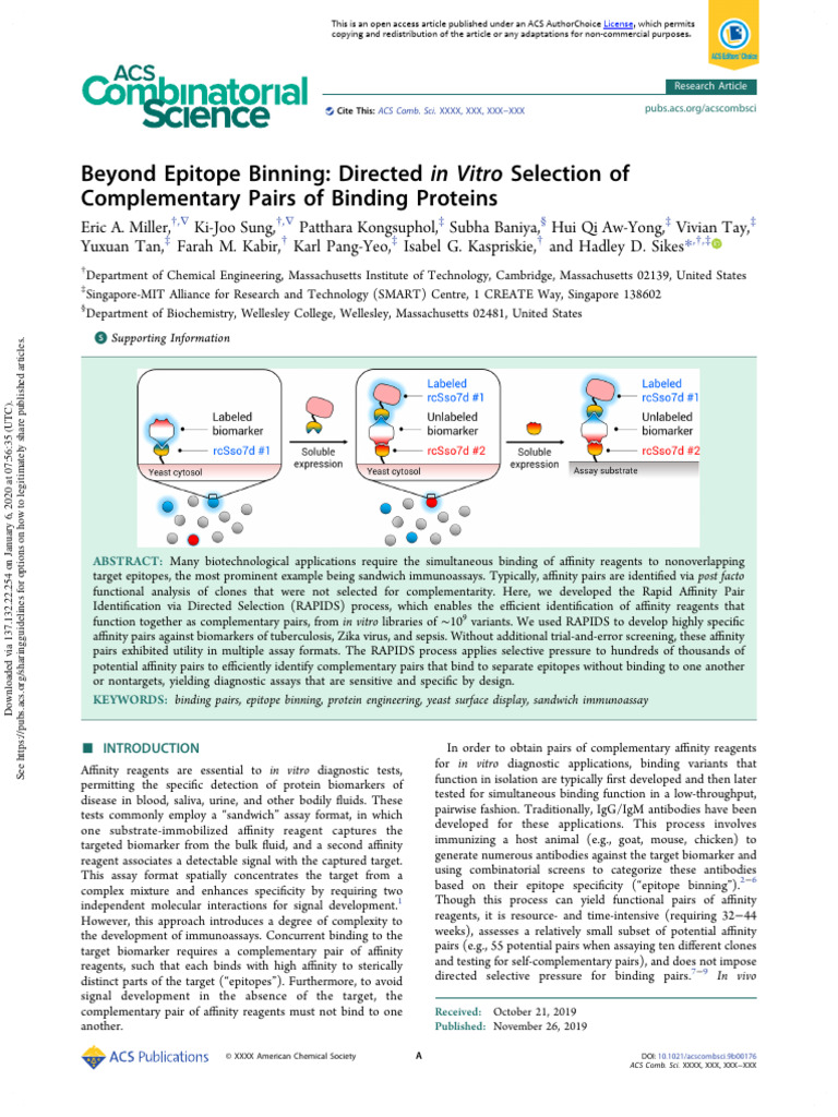 2019 ACSCombSci, Miller, Directed in vitro selection of complementary ...