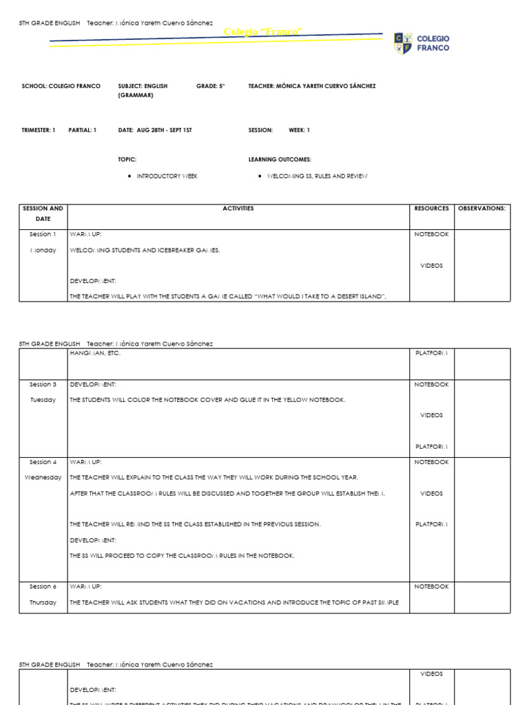 5th Grade English Intro Week | PDF | Linguistics | Languages