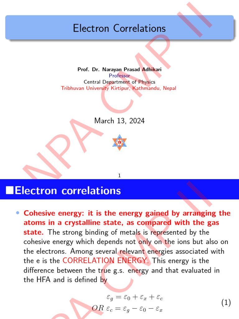 Electron Correlations: March 13, 2024 | PDF | Chemistry | Physics