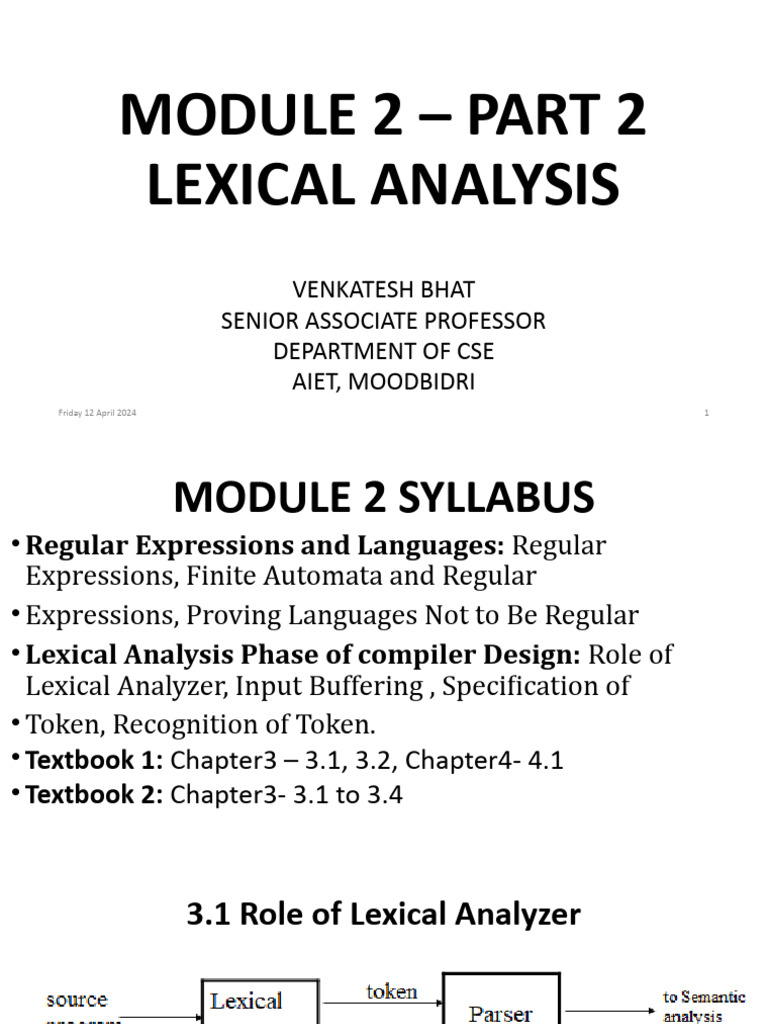21CS51 ATCD MODULE 2 - 2 Lexical Analyser Part1 | PDF | Parsing | Reserved Word