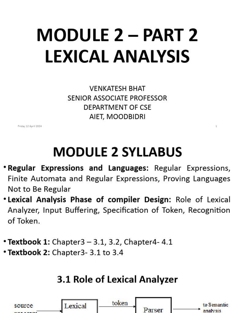 21CS51 ATCD MODULE 2 - 2 Lexical Analyser Part2 | PDF | Parsing | Reserved Word