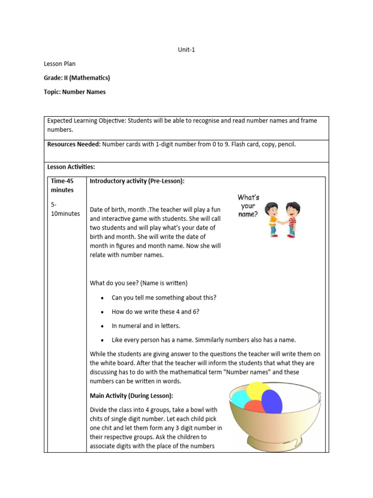 Day3 - Unit 1 (LP2) - Number Names | PDF | Learning | Pedagogy