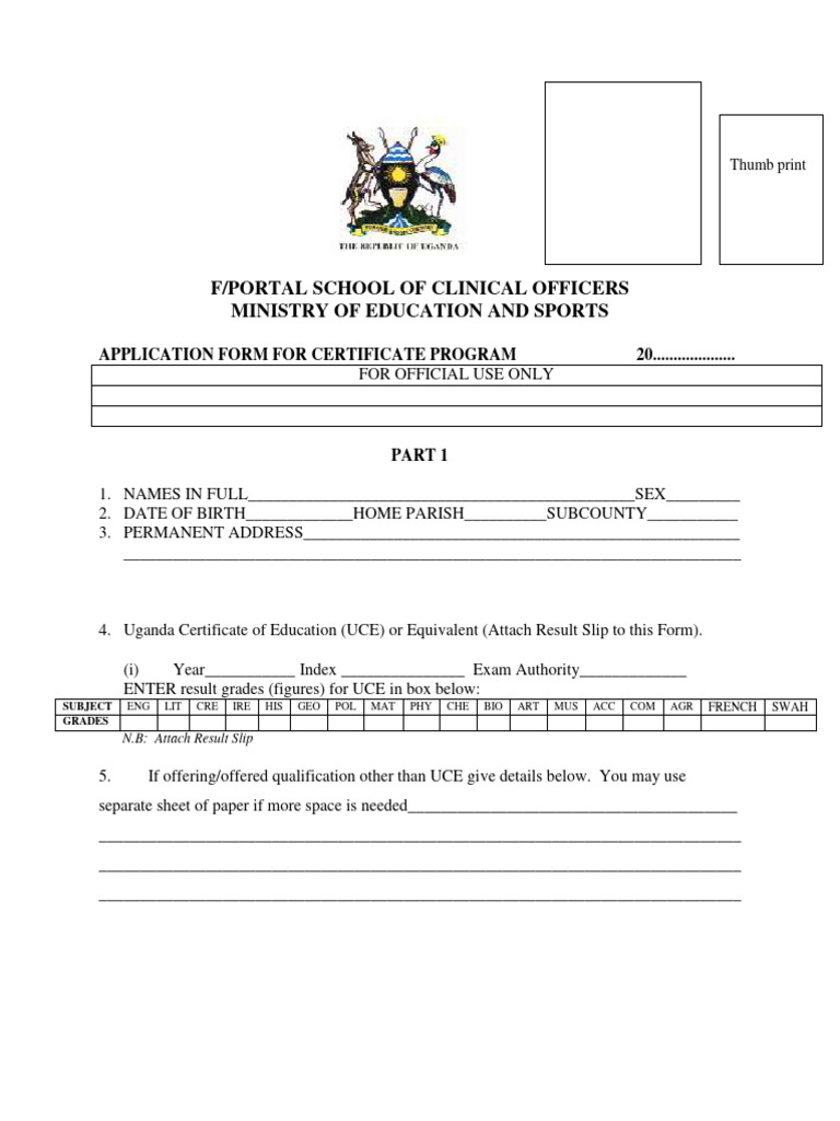 Application for Clinical Officer Certificate | PDF | Vocational Education | Qualifications