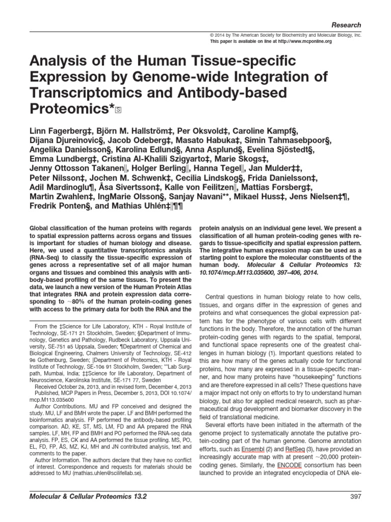 Analysis of The Human Tissue-Specific Expression by Genome-Wide Integration of Transcriptomics ...