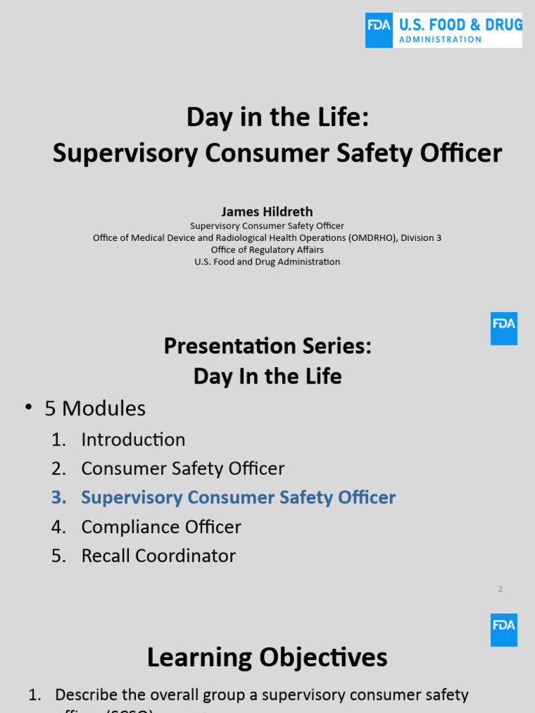 ORA - A Day in The Life - Supervisory Consumer Safety Officer Module 3 ...