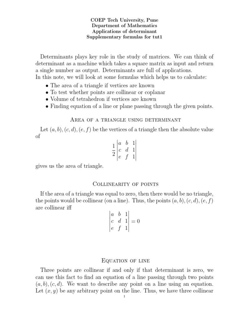 Supplementary Formulas For Tut1 | PDF | Determinant | Line (Geometry)