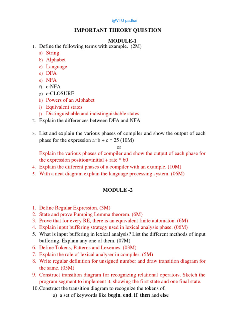 At&CD Important Questions Bank | PDF | Parsing | Theory Of Computation