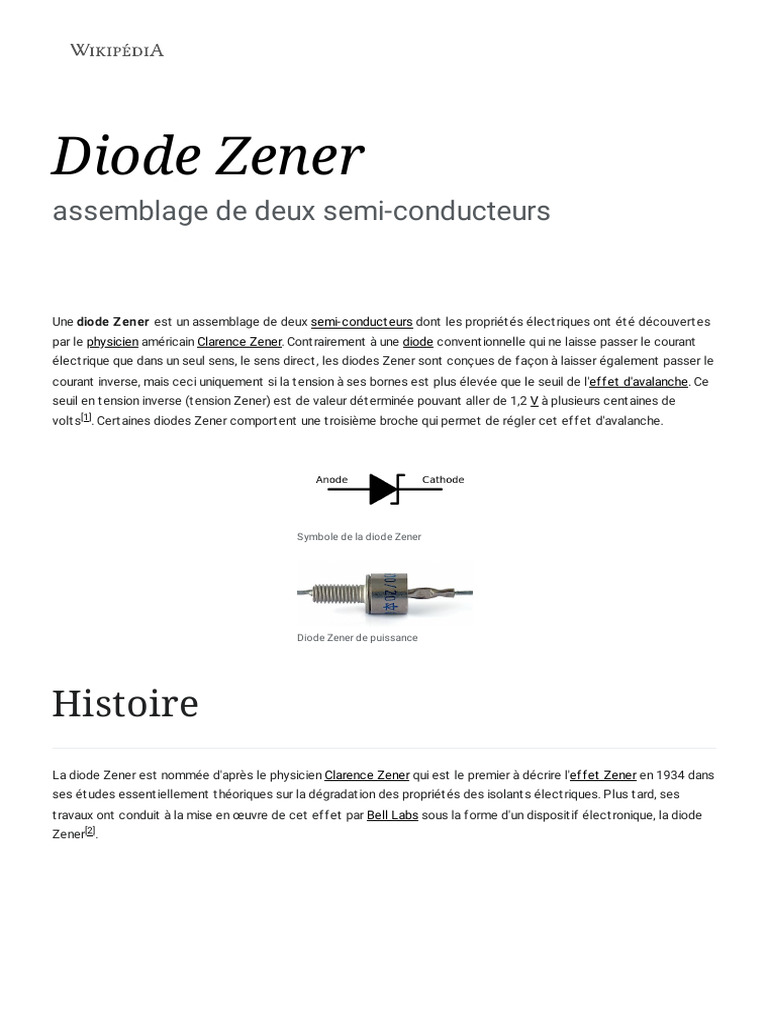 Fonctionnement et caractéristiques de la diode Zener | PDF | Diode ...