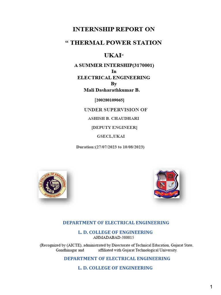 Internship Report On " Thermal Power Station Ukai | PDF | Boiler | Electrical Substation