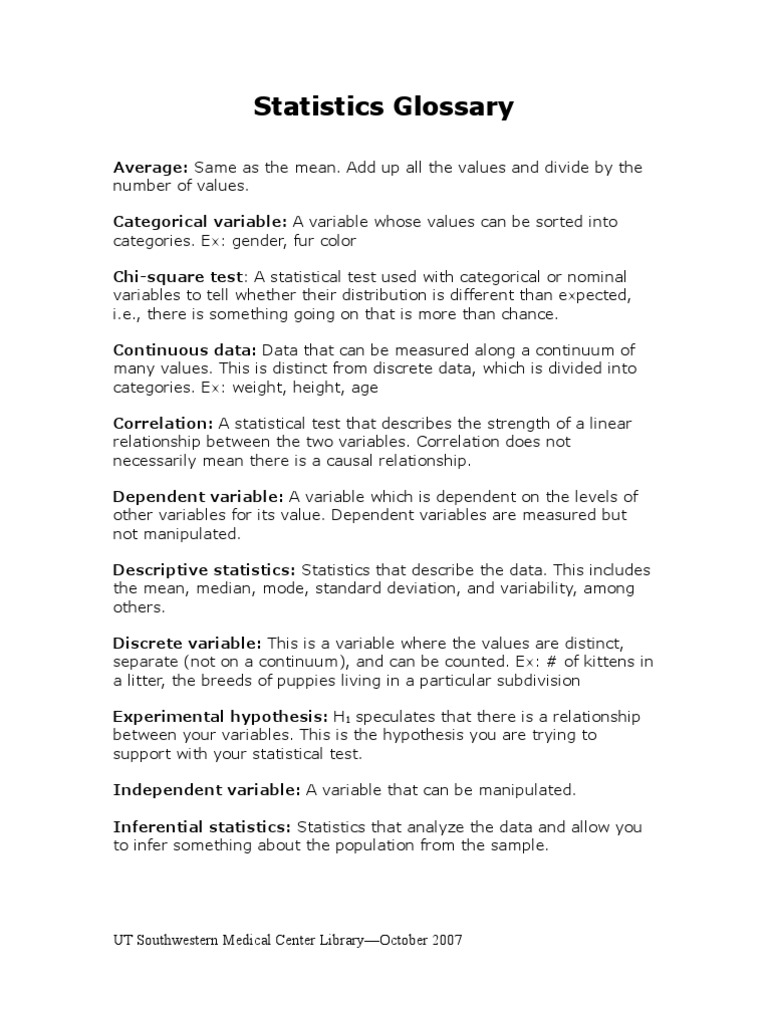 Statistics Glossary | PDF | Null Hypothesis | Statistics