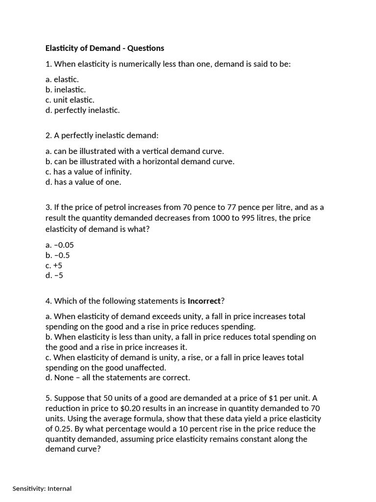 Elasticity of Demand - Class Questions | PDF