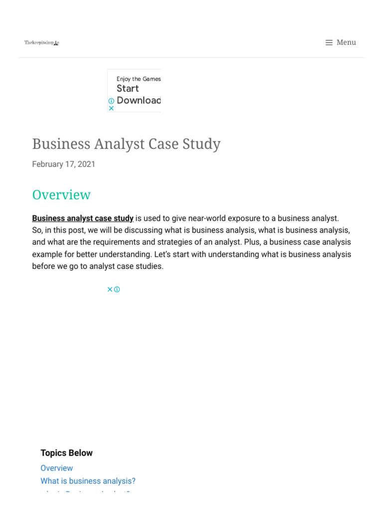 Business Analyst Case Study Overview | PDF | Business Analysis ...