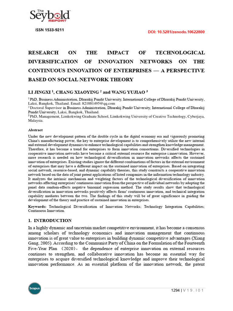 Research On The Impact of Technological Diversification of Innovation Networks On The Continuous ...