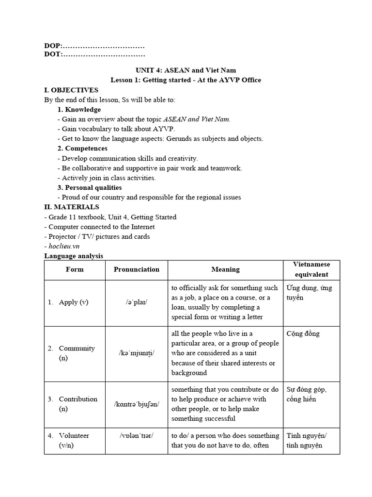 Unit 4 - Lesson 1 - Getting Started | PDF | Vocabulary | Human ...