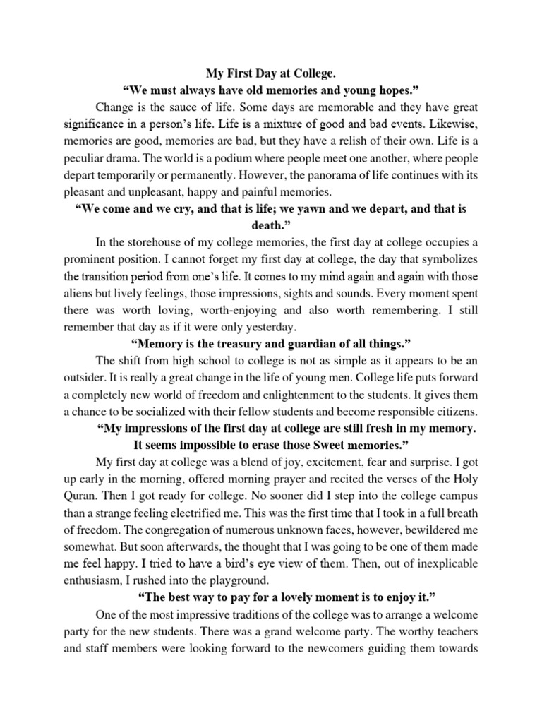 First Day at College | PDF