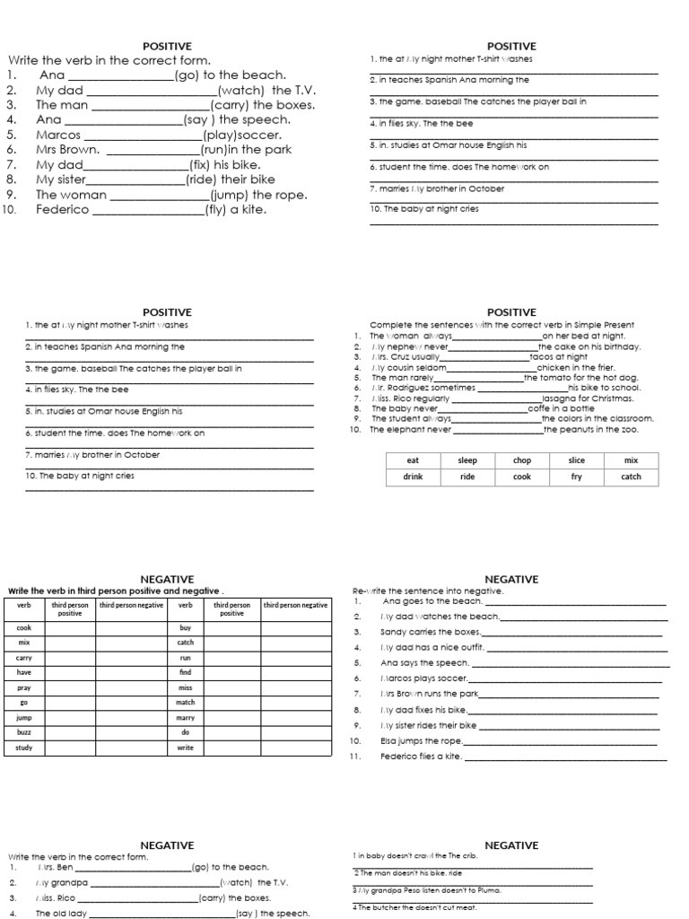 Simple Present 3rd Person Positive, Negative, Questions | PDF