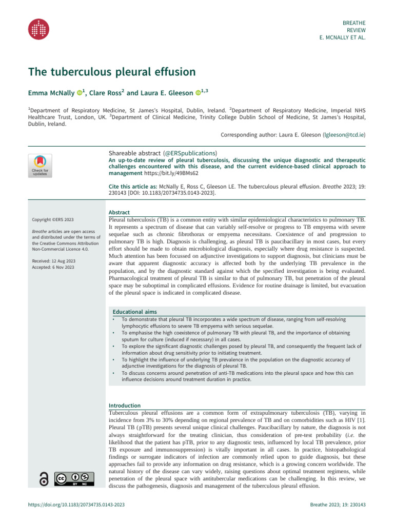 Tuberculous Pleural Effusion | PDF | Tuberculosis | Diseases And Disorders