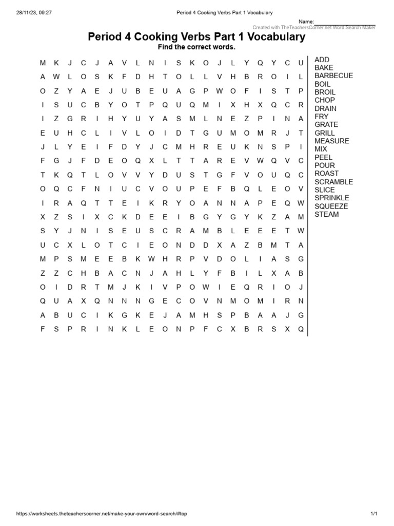 Period 4 Cooking Verbs Part 1 Vocabulary | PDF | Grilling | European ...