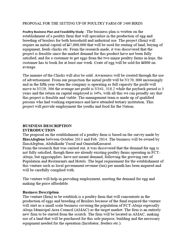 Proposal For The Setting Up of Poultry F | PDF | Poultry Farming | Chicken