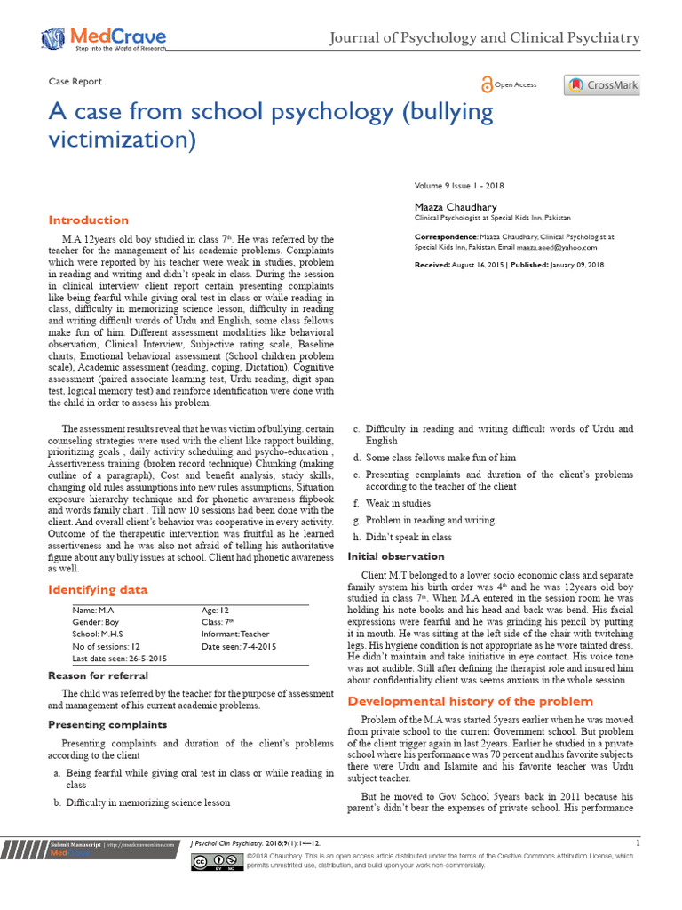 School Bullying Case Study | PDF | Anxiety | Reading Comprehension