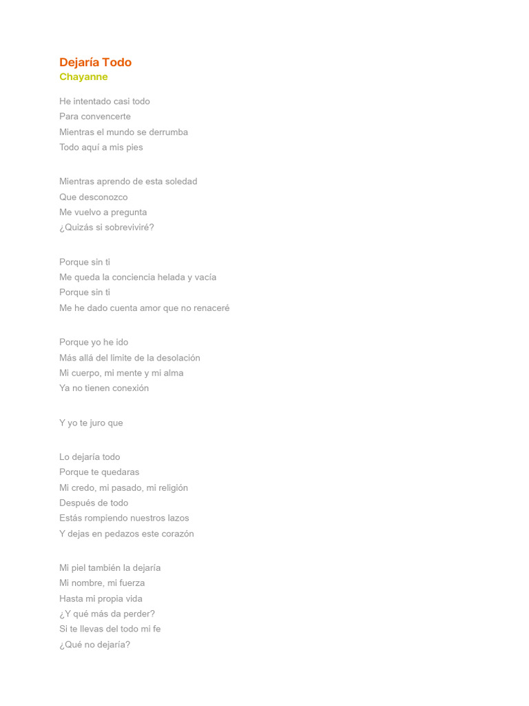 DEJARÍA TODO - Chayanne | PDF