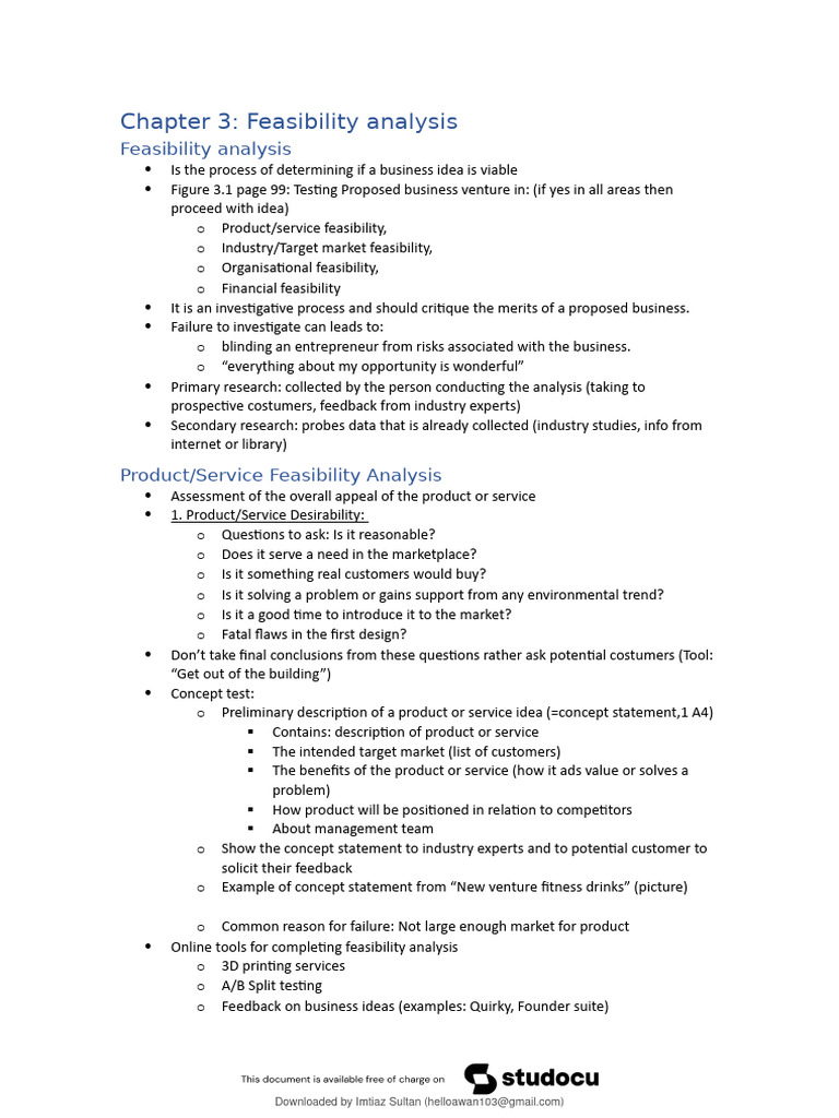3 Chapter Feasibility Analysis | PDF | Feasibility Study | Startup Company