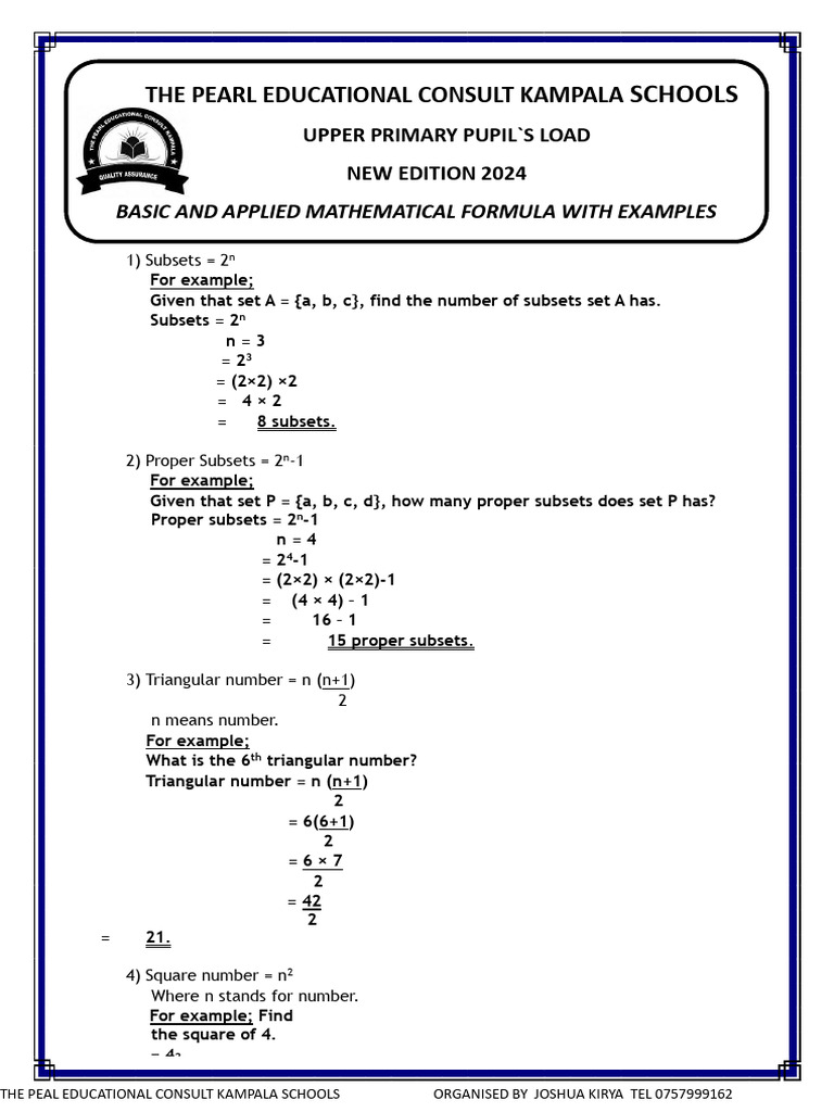 Primary School Math Formulas Guide | PDF | Area | Geometry