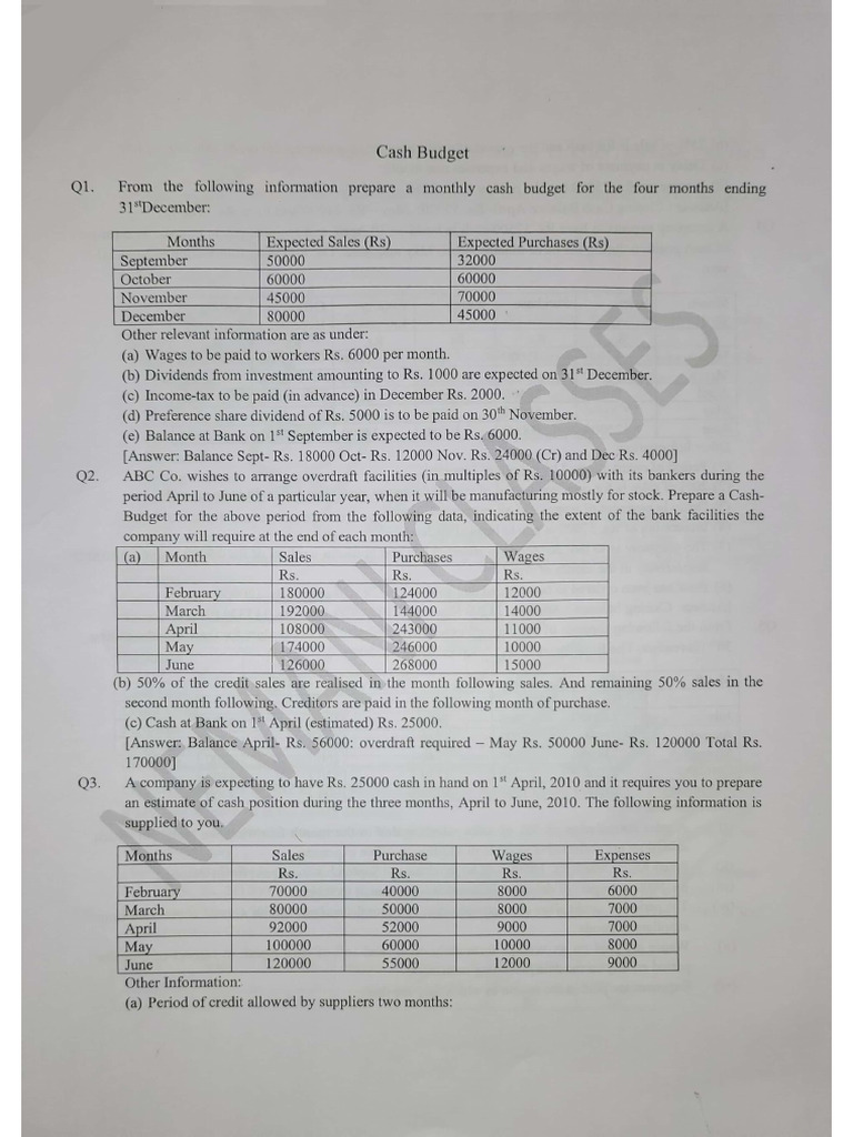 Cash Budget | PDF