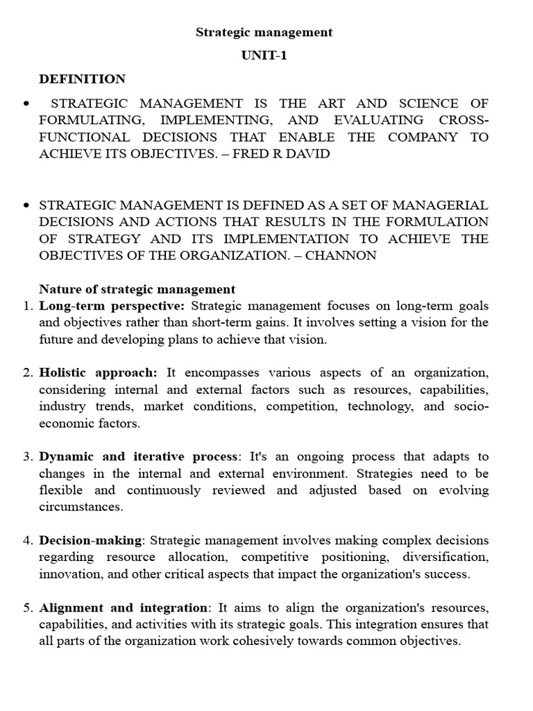 Strategic Management UNIT-1 | PDF | Strategic Management | Goal