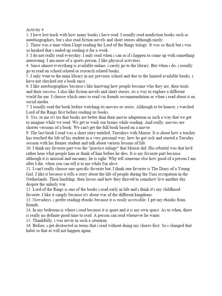 ACTIVITY #4 DEVELOPMENTAL READING | PDF | Books