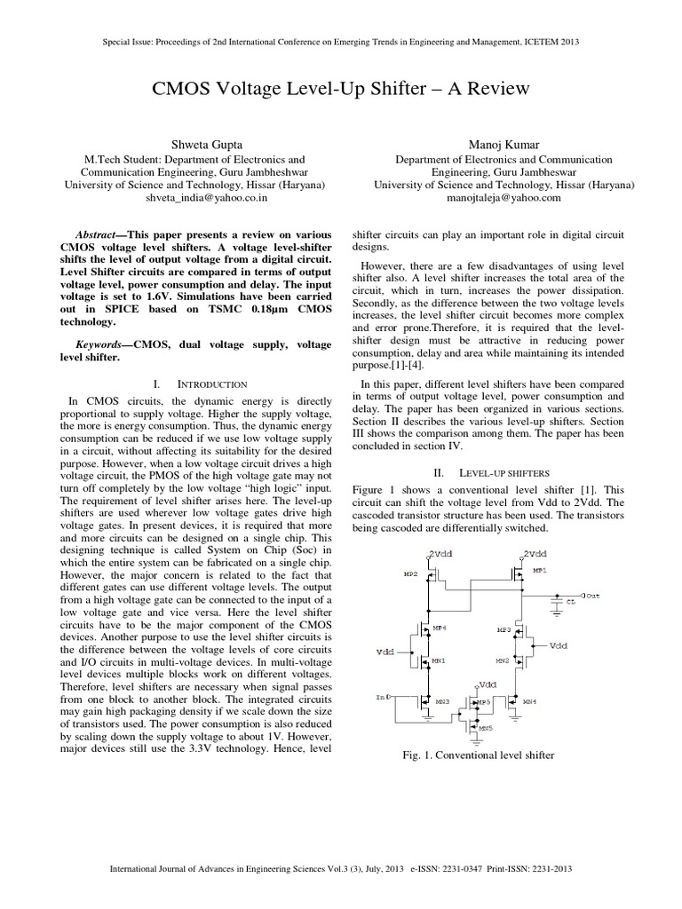 CMOS Level Shifter Review | PDF | Logic Gate | Electronic Circuits
