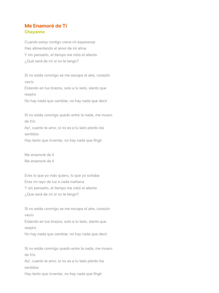 ME ENAMORÉ DE TI - Chayanne | PDF