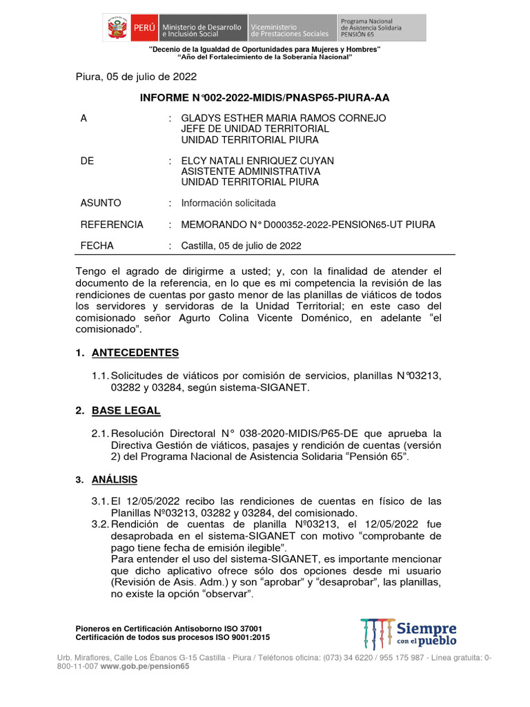 Informe 002-2022 Asistente Administrativa | PDF | Gobierno