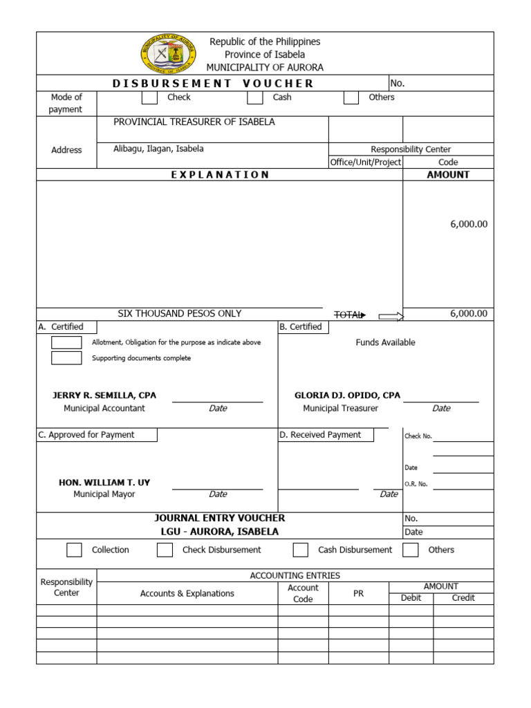 Municipal Disbursement Voucher Template | PDF | Payments | Bookkeeping