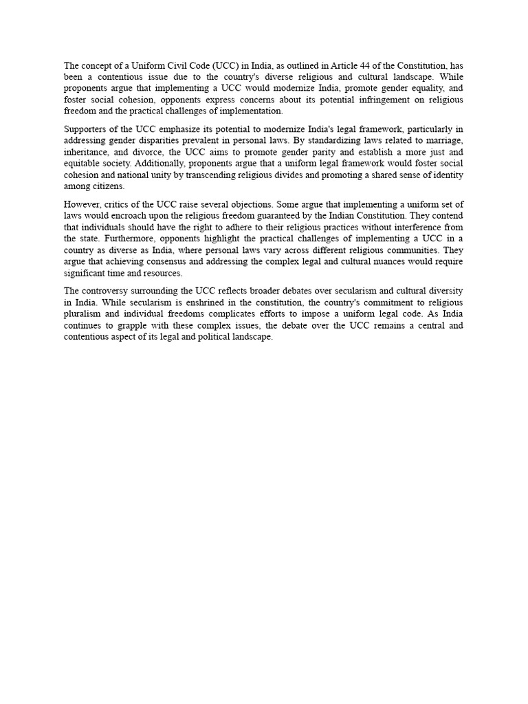 Uniform Civil Code 300 Words | PDF