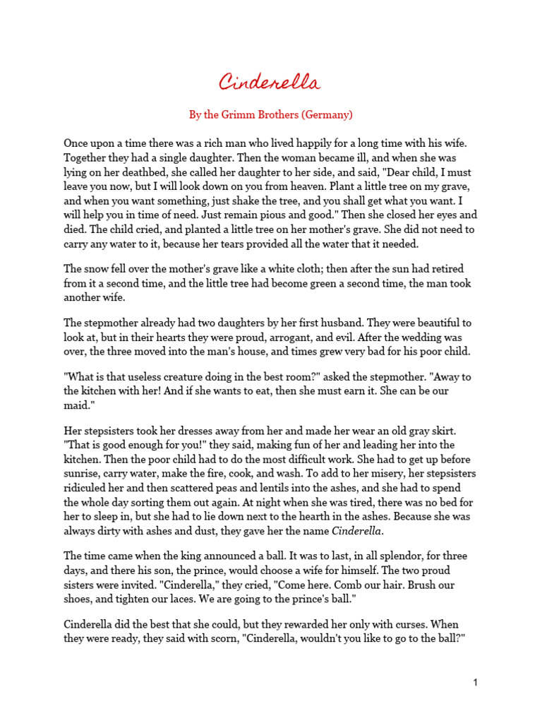 Grimm Brothers' Cinderella Tale | PDF | Cinderella