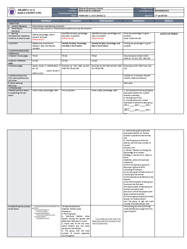 Mathematics 5 q3 w2 | PDF | Percentage | Ratio