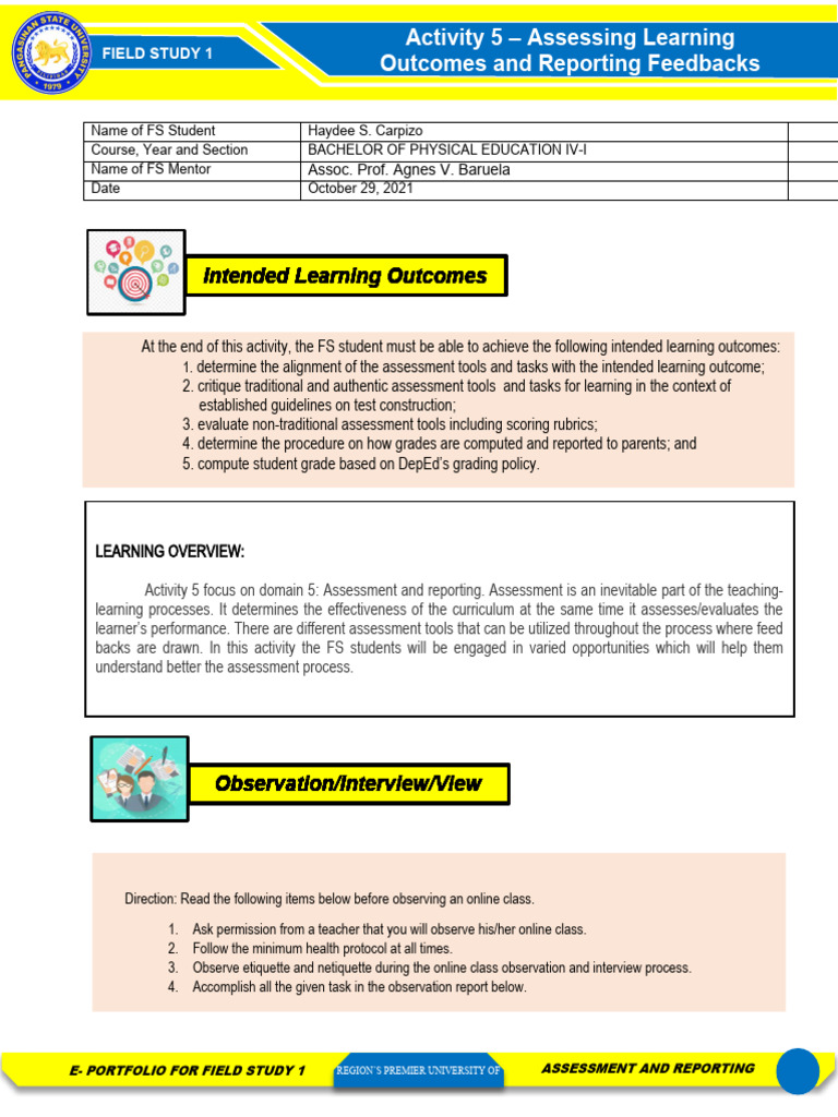 FS1 Activity 5 HAYDEE S CARPIZO | PDF | Educational Assessment | Learning