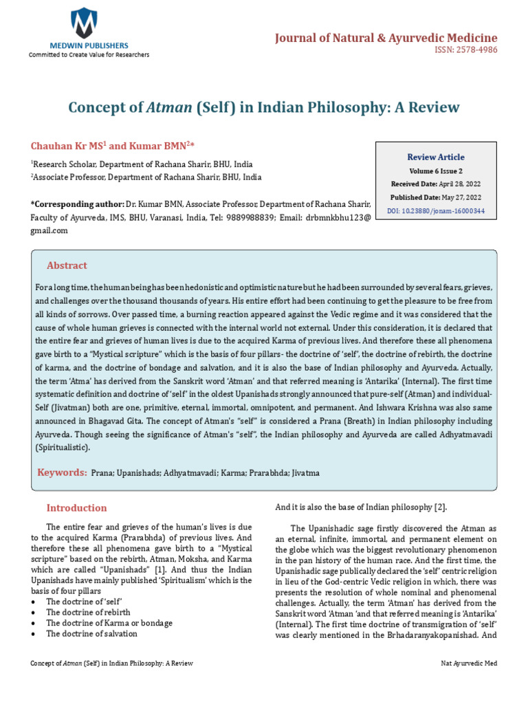 Concept of Atman Self in Indian Philosophy A Review | PDF | Ātman ...